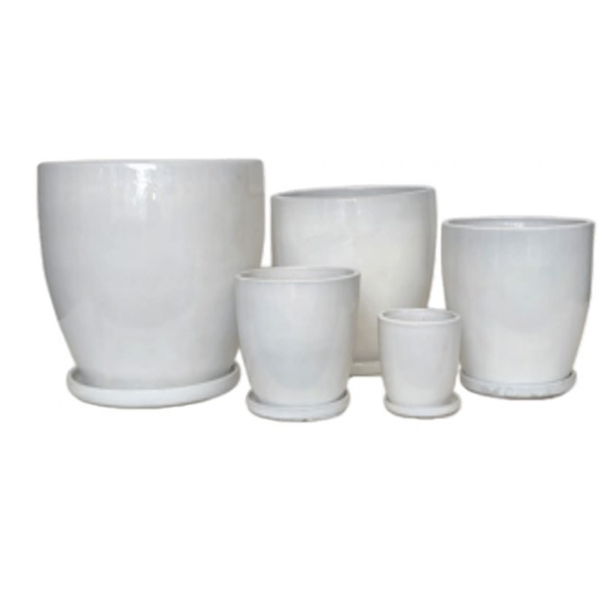 Set of 5 White Glazed Pots